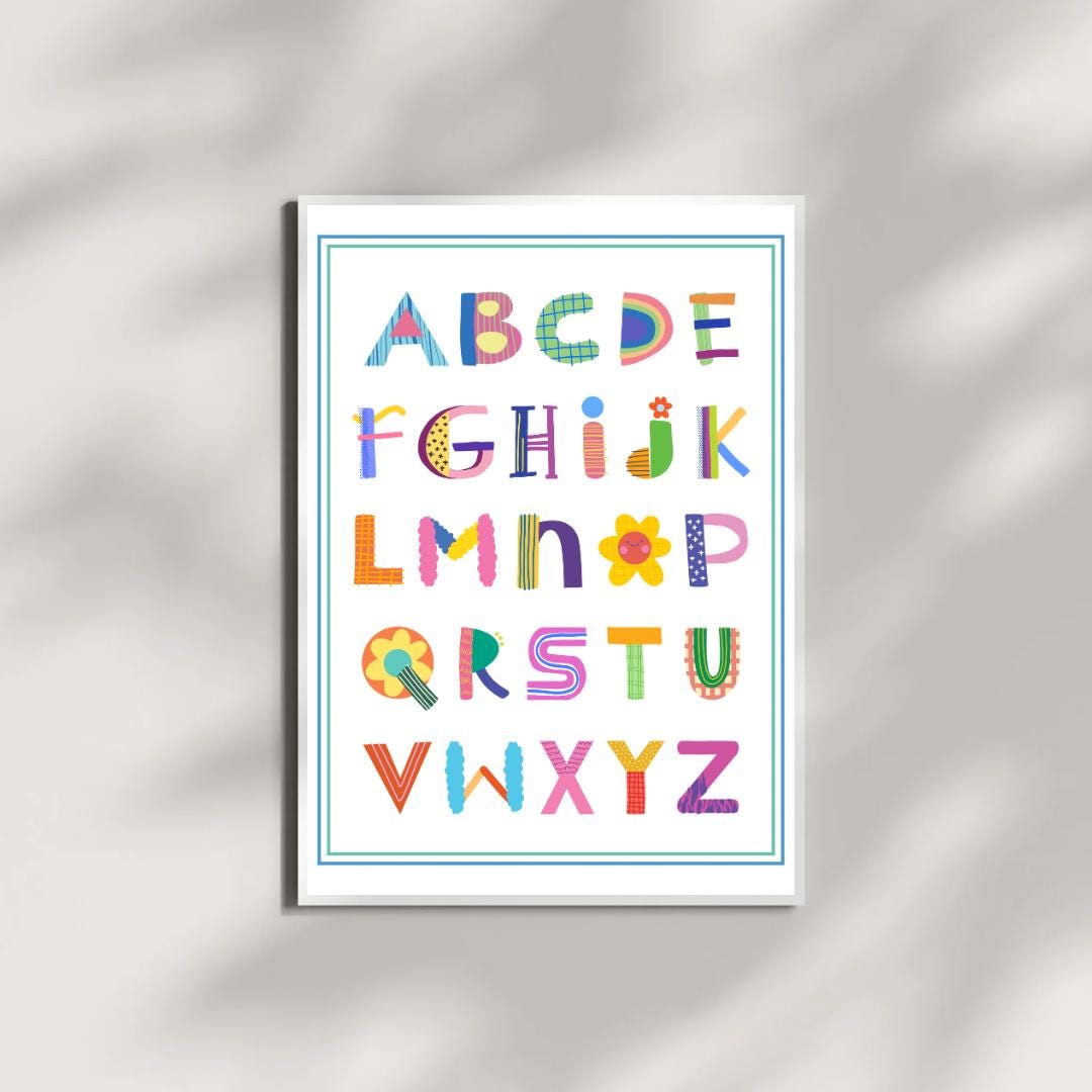 Alphabet Wall Print A4 – Upper Fun Letters, Nursery Educational Art ...