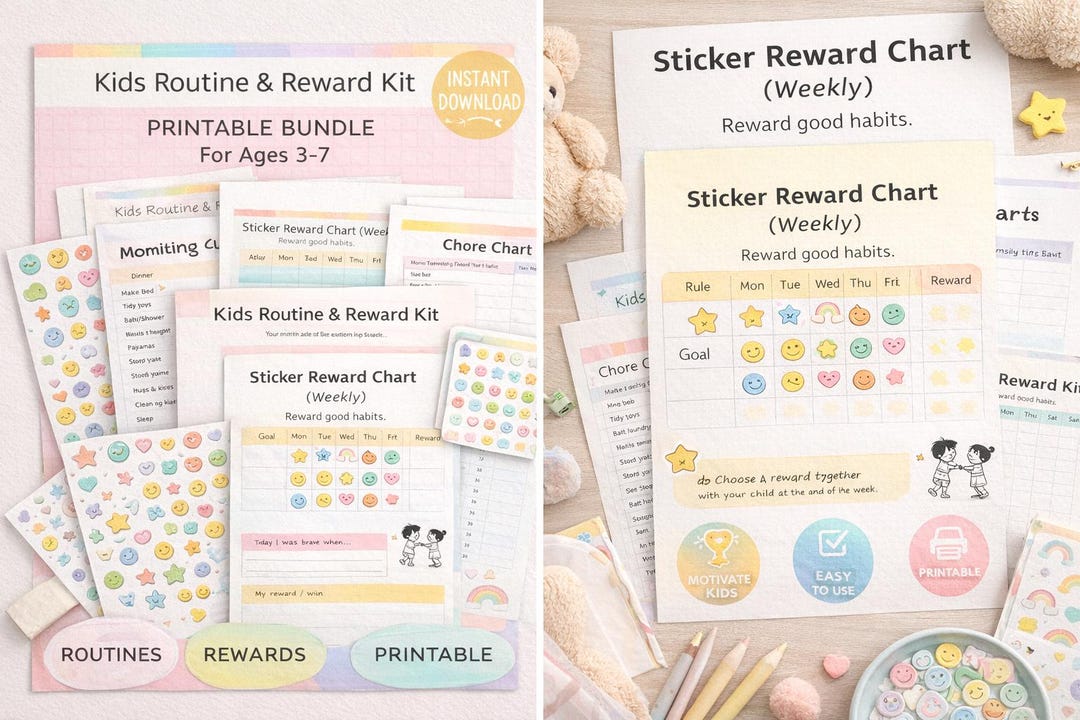 Kids Routine & Reward Kit | Printable Charts for Kids Ages 3–7 - Etsy