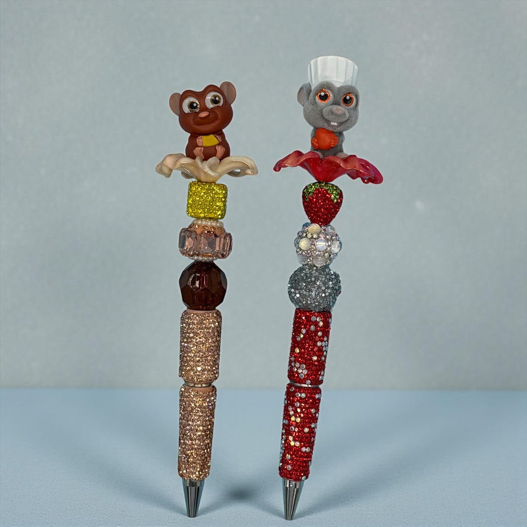 Disney Doorables Ratatouille Set of 2 Beaded Fancy Pens Remy Emil Rats ...