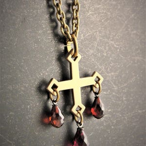 Gothic Cross, Gothic Cross Necklace, Red Stone, Red Drops, Necklace ...