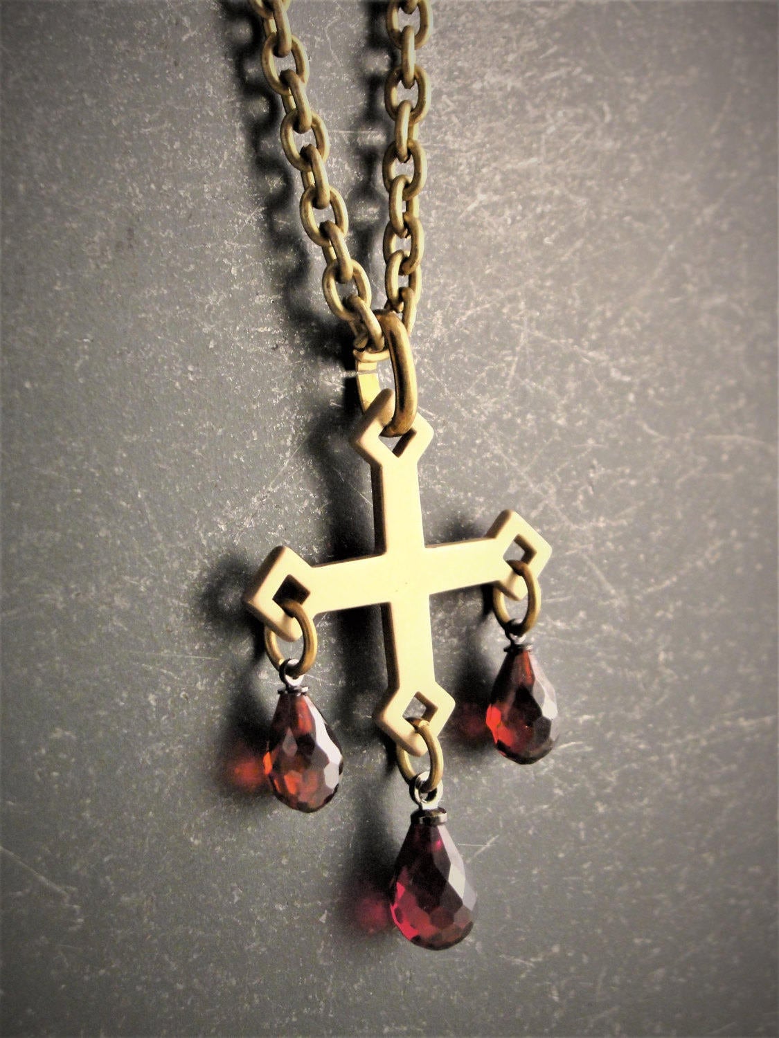 Gothic Cross, Gothic Cross Necklace, Red Stone, Red Drops, Necklace ...