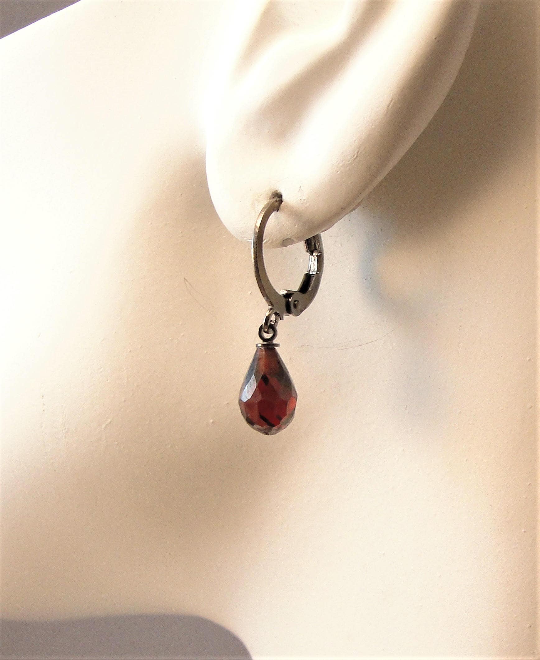 Drop Earrings, Red Stone, Red Crystal, Gothic Earrings, Red Stone Drop ...