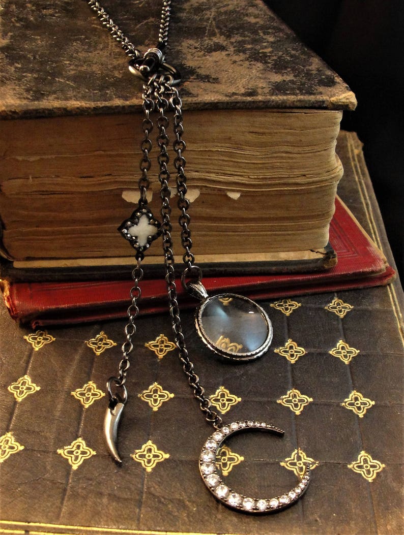 Steampunk Necklace,magnifying Glass, Gothic Jewelry, Crescent Moon ...