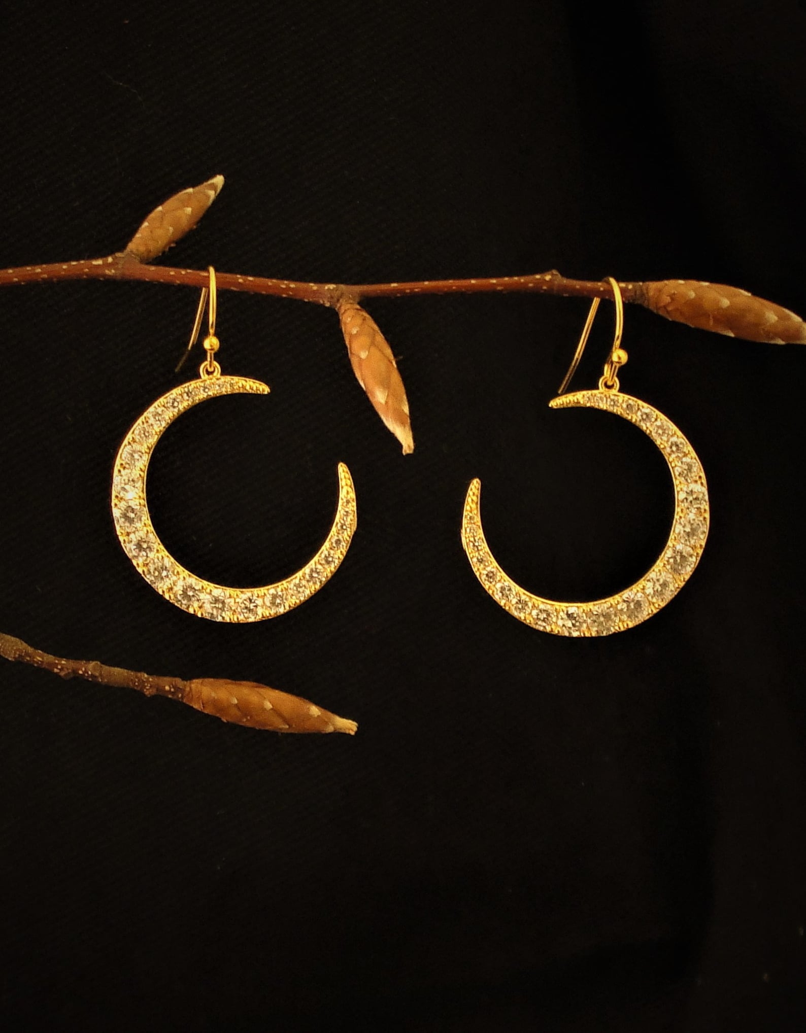 Gold Moon Earrings Crescent Moon Earrings Drop Earrings - Etsy