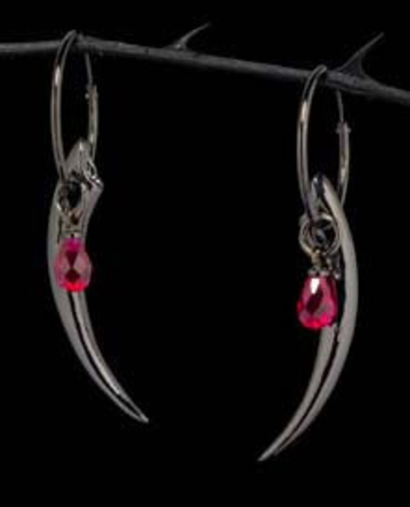 Gothic Jewelry Fang Earrings Red Stone Hoop Earrings | Etsy