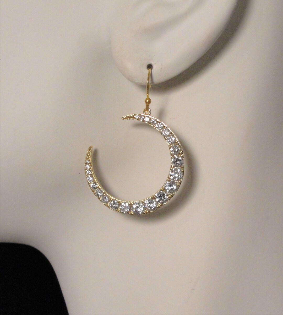 Single Gold Moon Earring, Crescent Moon Earring, Drop Earring, Crescent ...