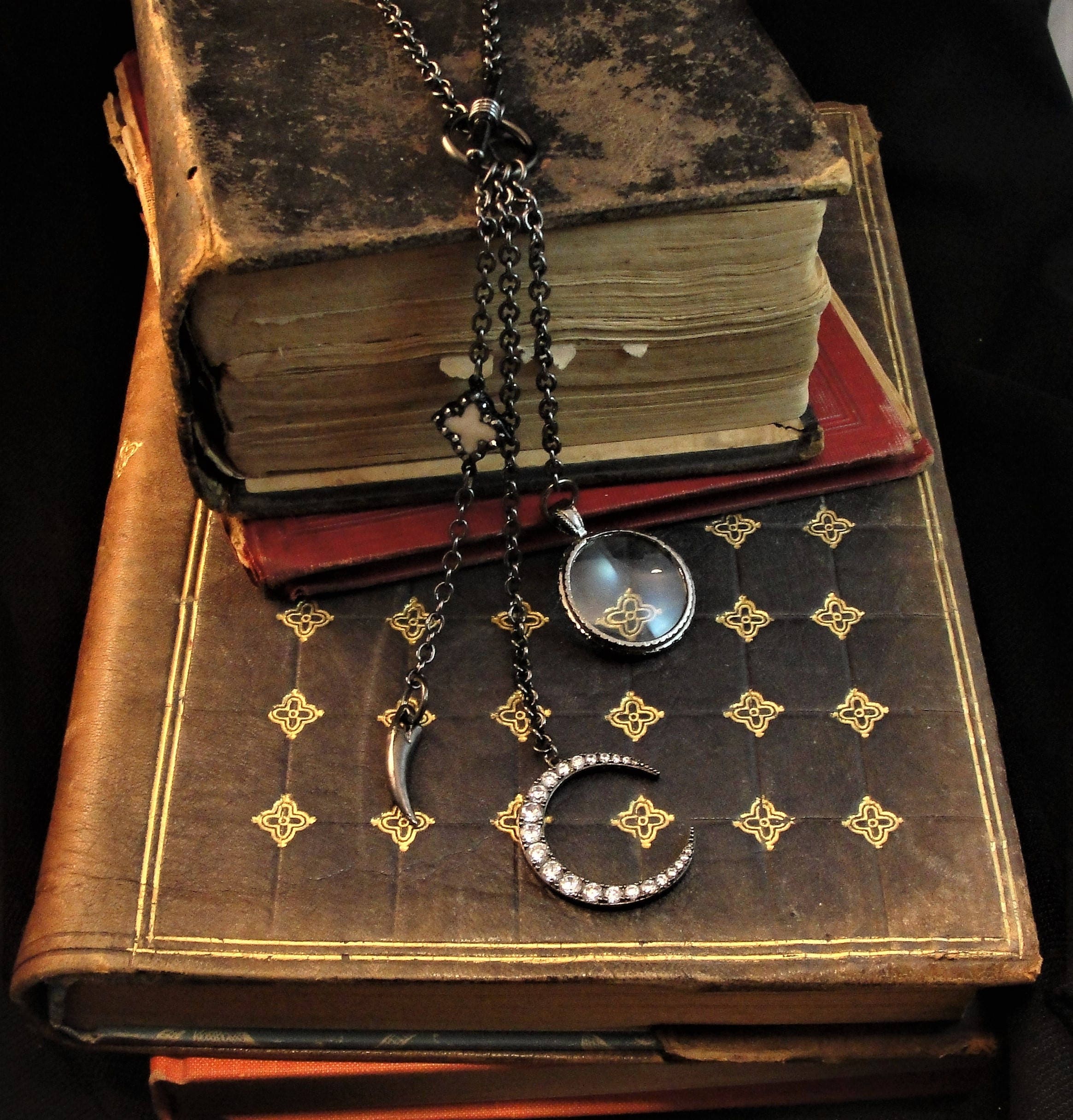 Steampunk Necklace,magnifying Glass, Gothic Jewelry, Crescent Moon ...