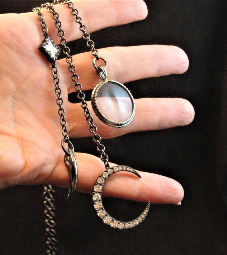 Steampunk Necklace,magnifying Glass, Gothic Jewelry, Crescent Moon ...