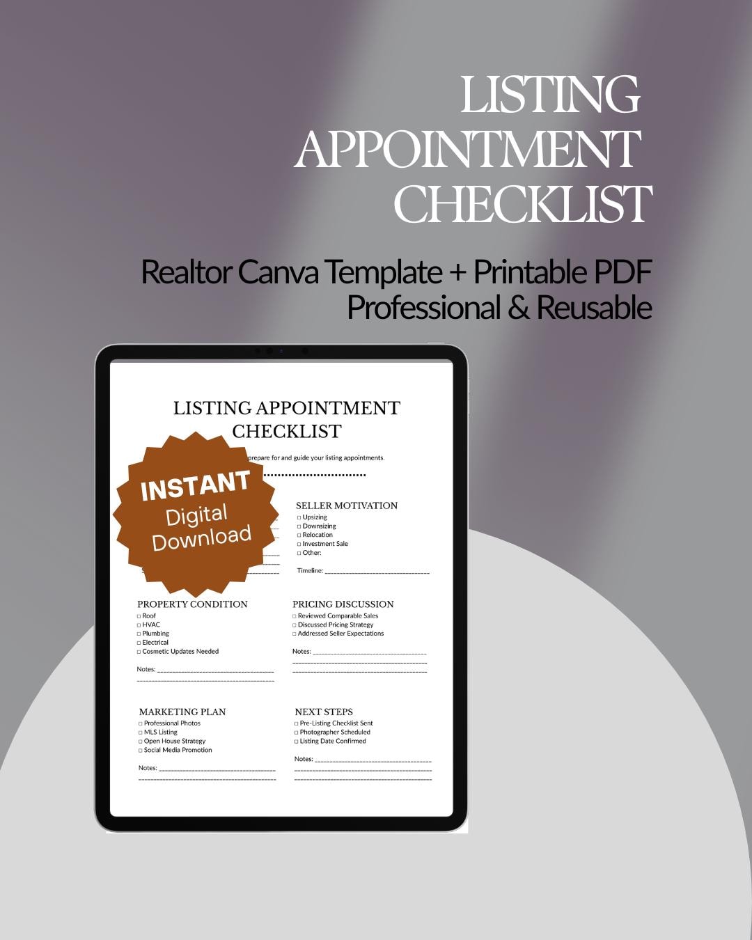 Realtor Listing Appointment Checklist Canva Template | Real Estate ...