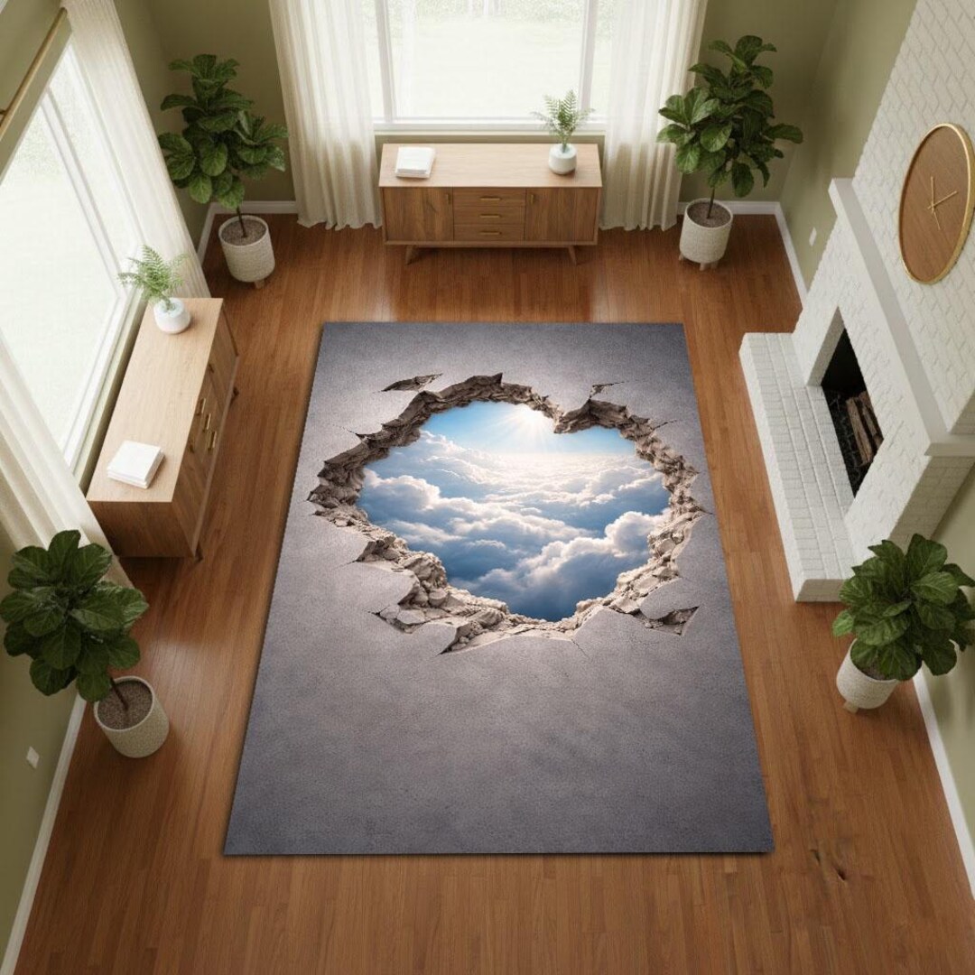 3D Heaven Portal Rug, Cloud Sky Illusion Rug, Spiritual Light Hole ...