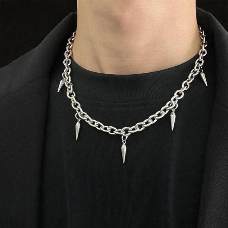 Y2K Gothic Stainless Steel Spike Chain Choker, Punk Rivet Necklace ...