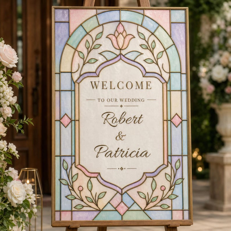 Pastel Cathedral Stained Glass Wedding Welcome Sign Digital Template ...