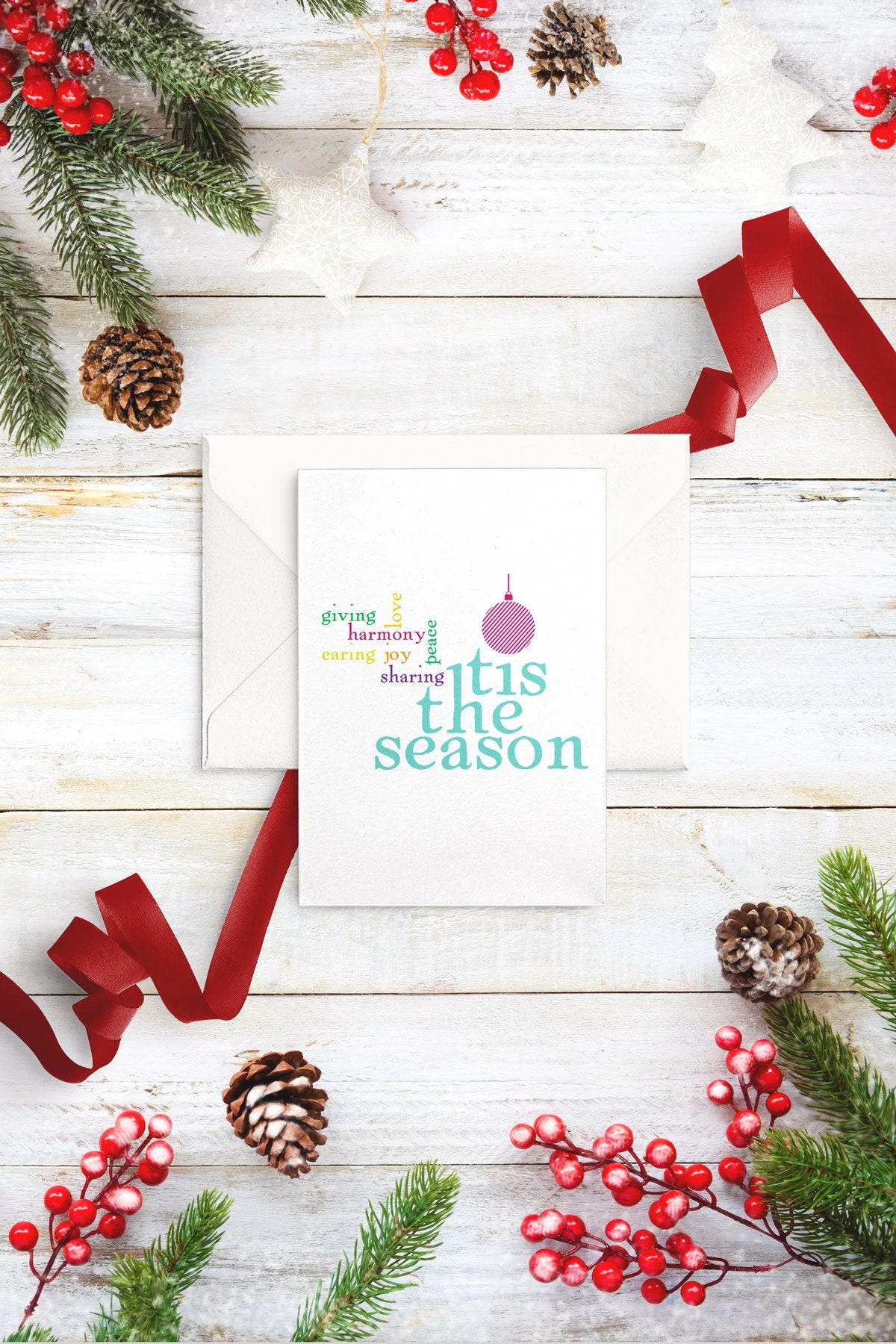 Tis the Season and Holiday Word Theme - Card 6 Pack Folded, Blank ...