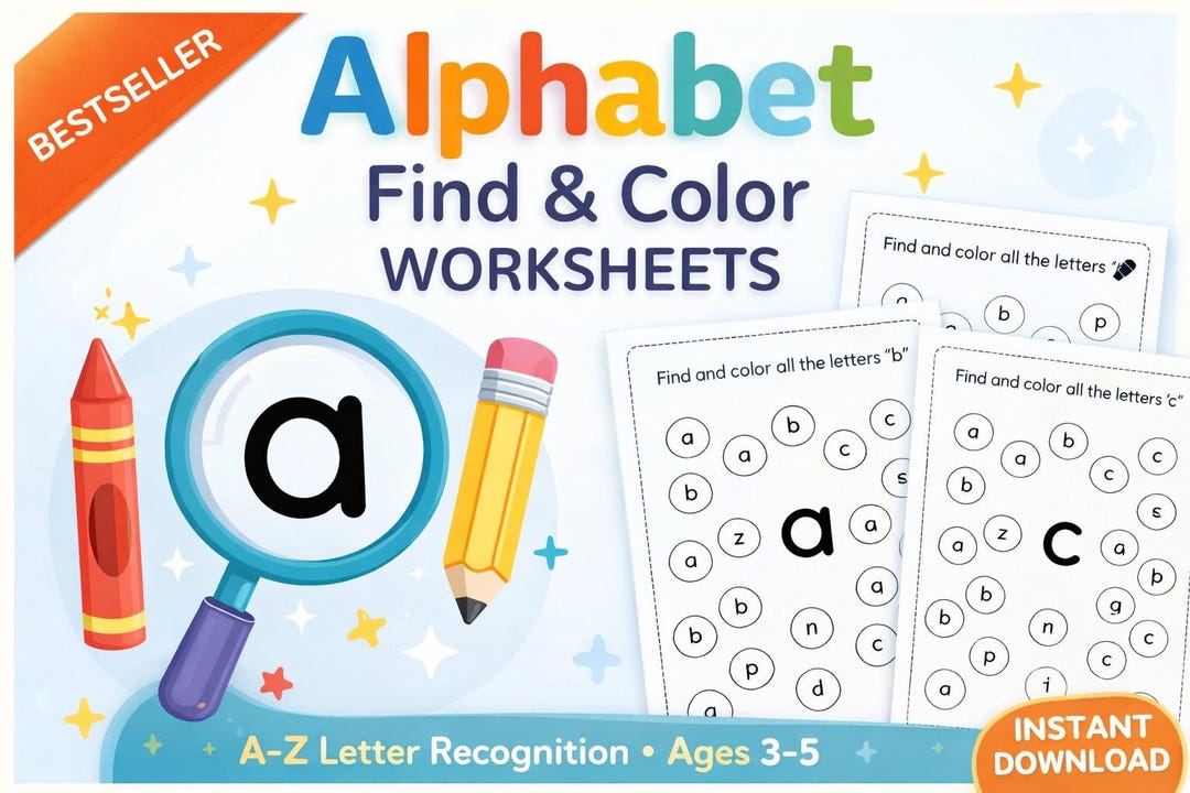Alphabet Find & Color Worksheets A–Z | Preschool Letter Recognition ...