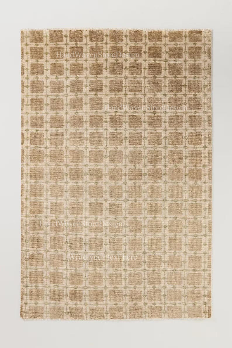 Beige Geometric Handwoven Rug, Neutral Check Pattern Area Rug ...