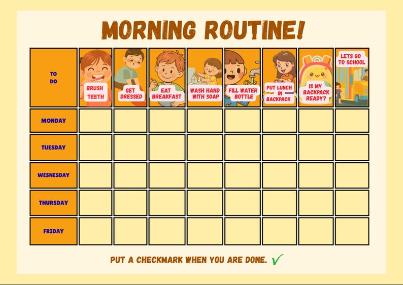 Kids Morning Routine Chart - Daily Task Tracker for Children - Etsy
