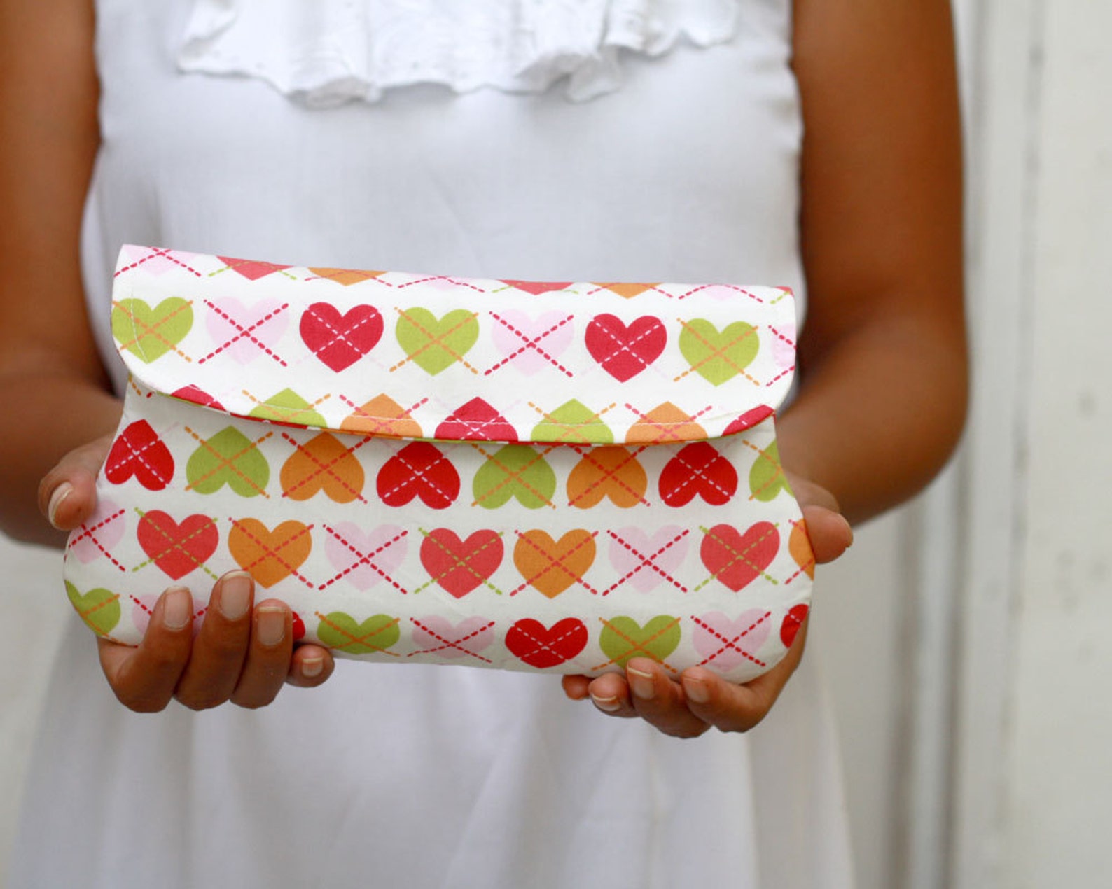 Heart Simple Clutch - Padded Clutch - Love Clutch - Pink, Orange and ...