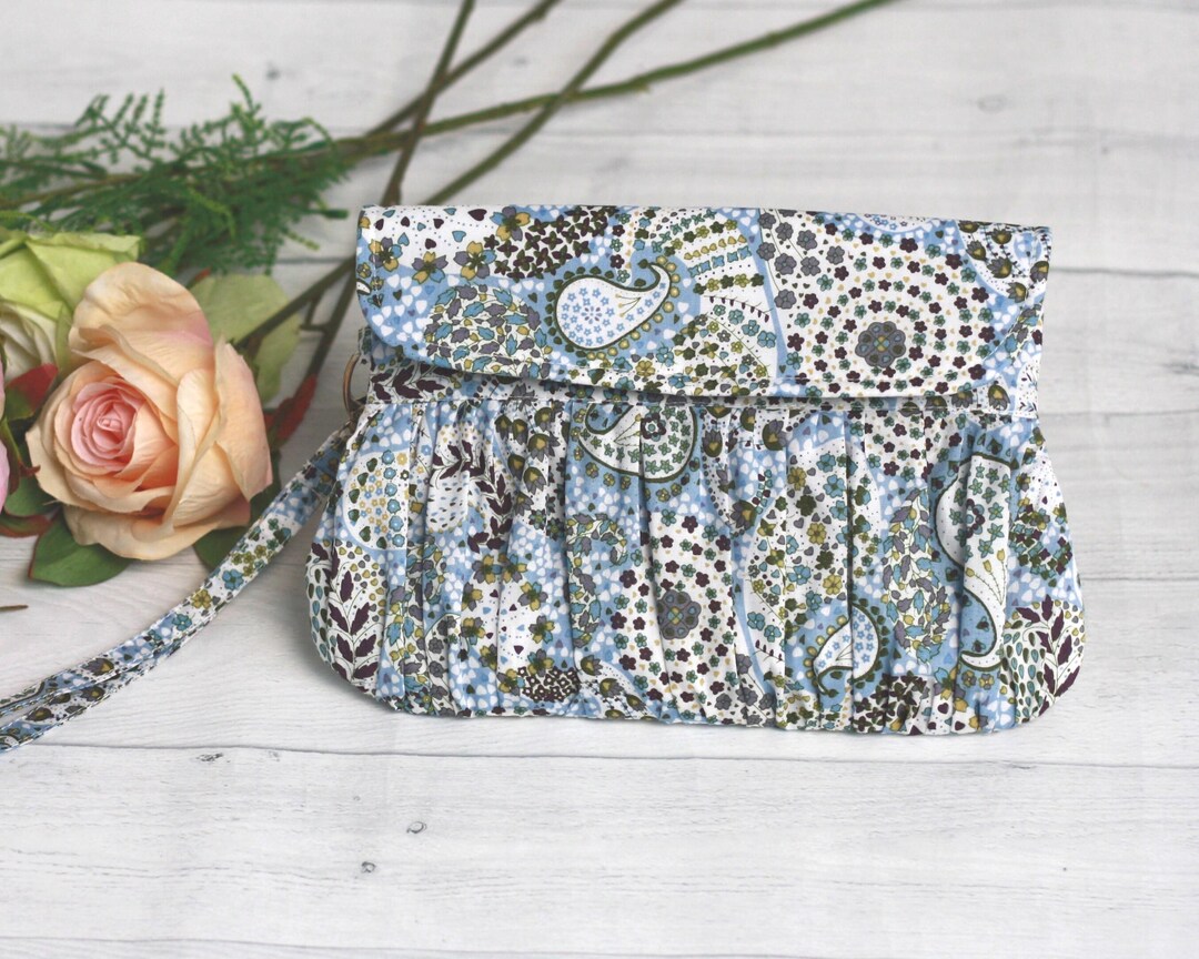 Blue Paisley Cotton Clutch Purse With Matching Face Mask - Etsy
