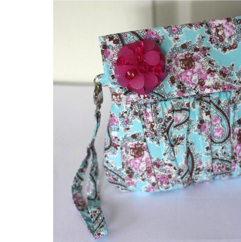 Summer Fashion Wristlet Purse Turquoise Blue, Paisley Cotton With ...