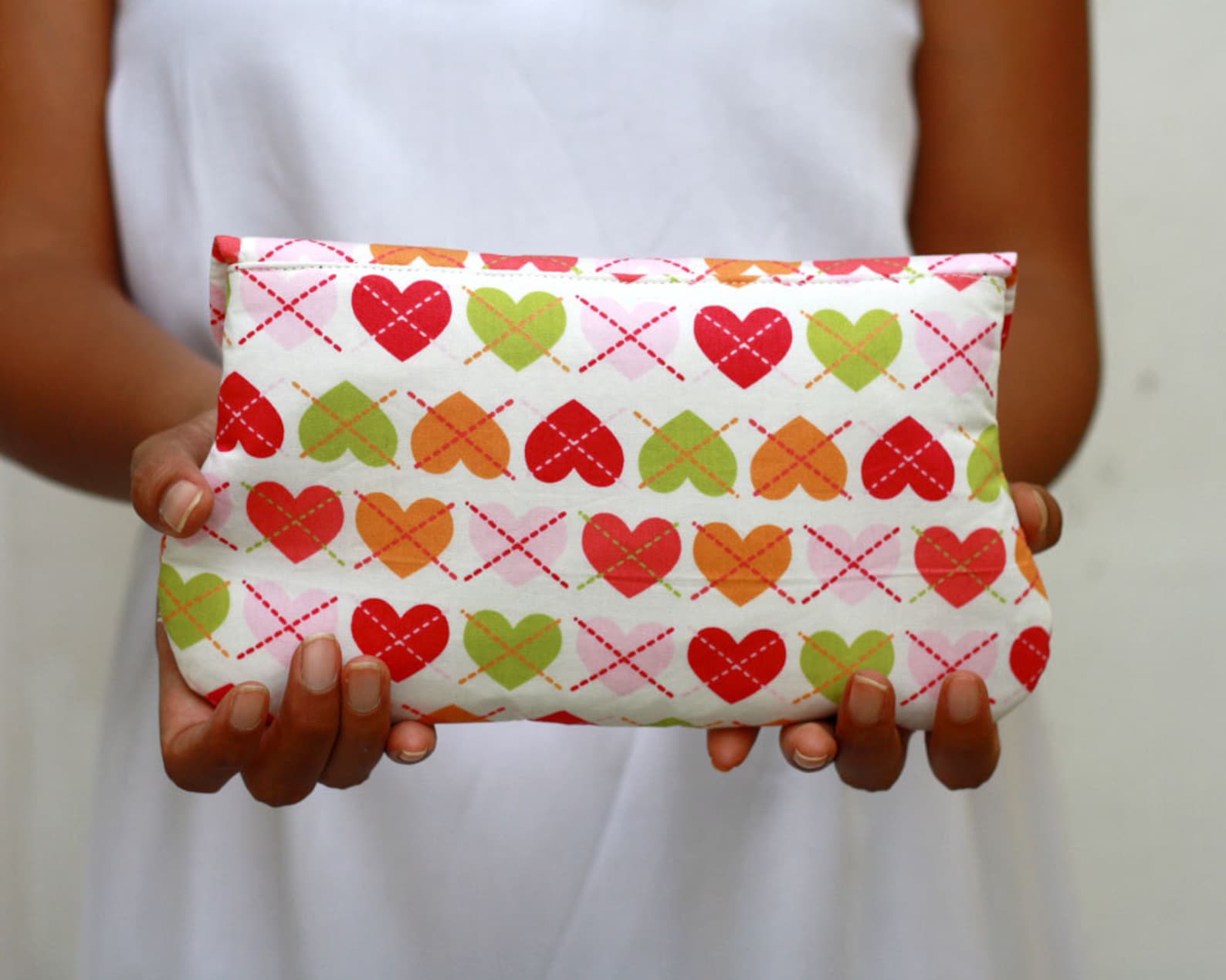 Heart Simple Clutch - Padded Clutch - Love Clutch - Pink, Orange and ...