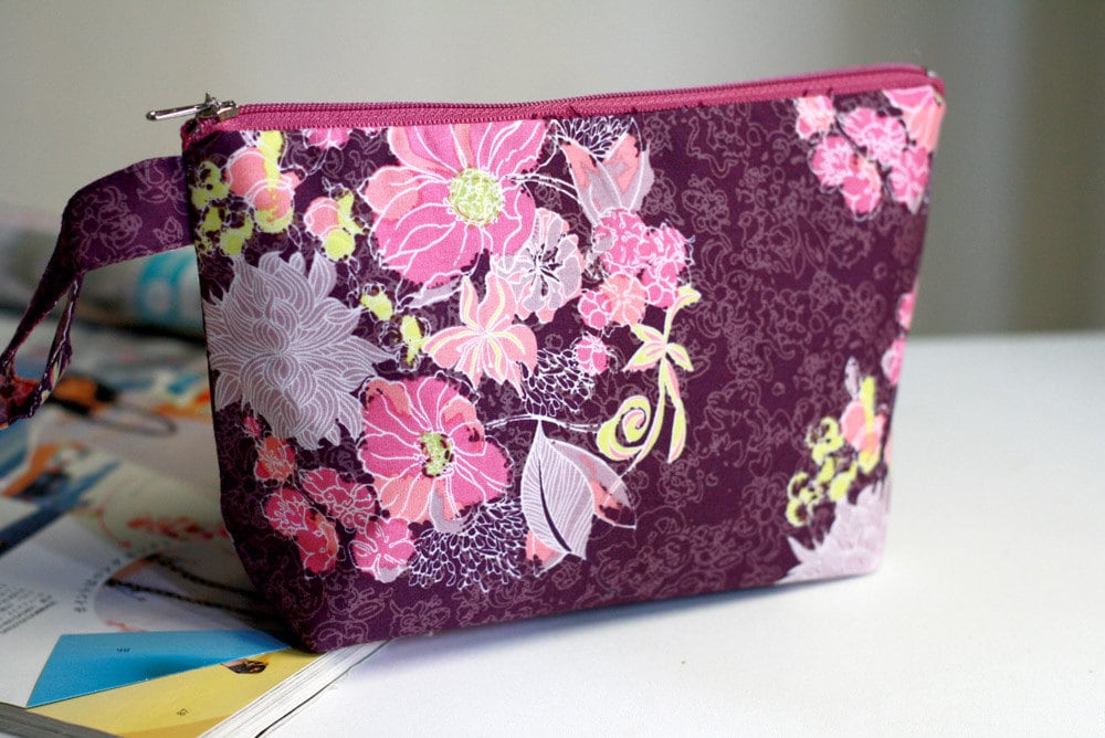 Floral Purple Pouch, Make up Bag, Cosmetic Case, Zippered Pouch ...