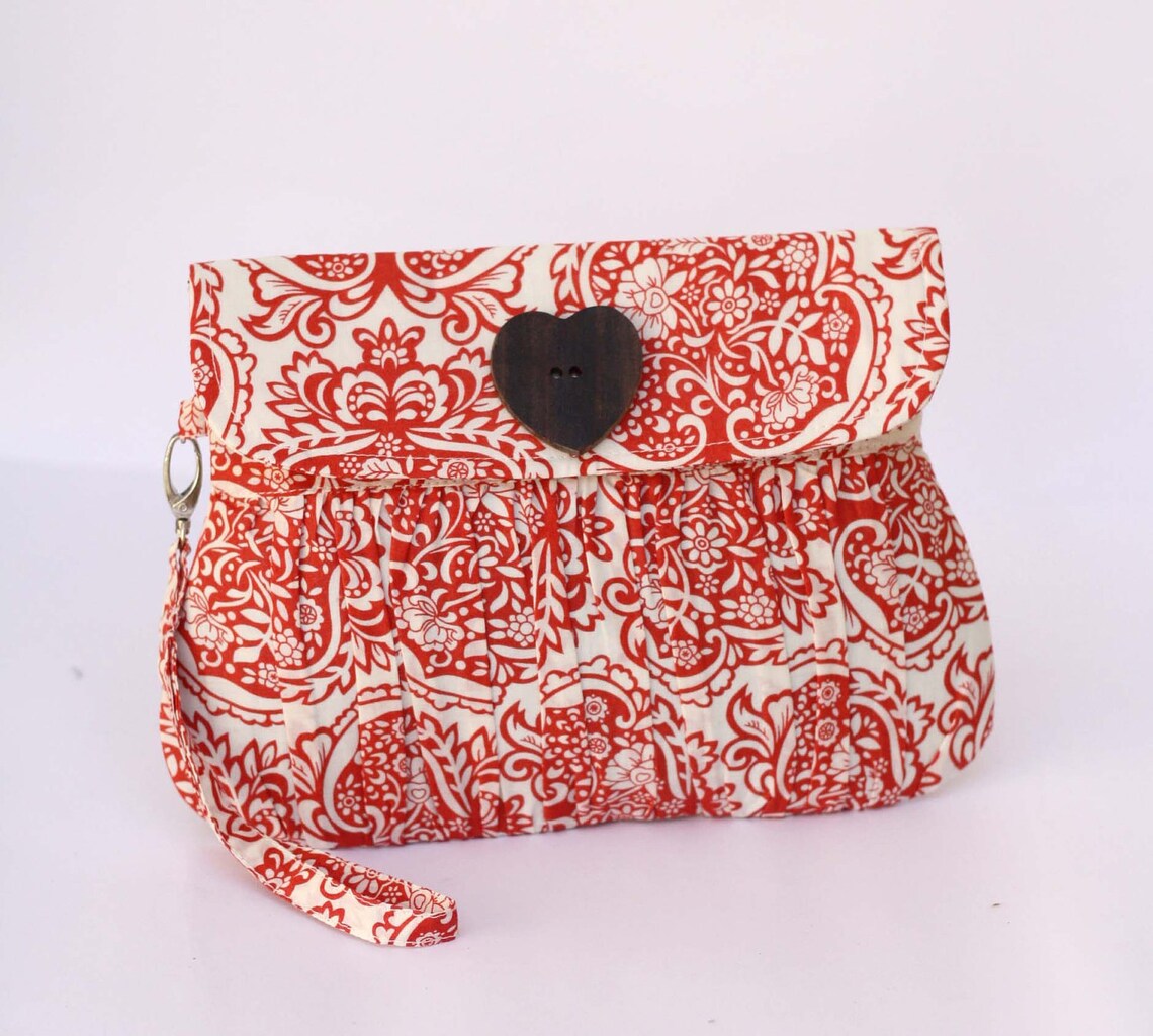 Orange Clutch Pleated Purse, Orange and White Floral Purse - Etsy
