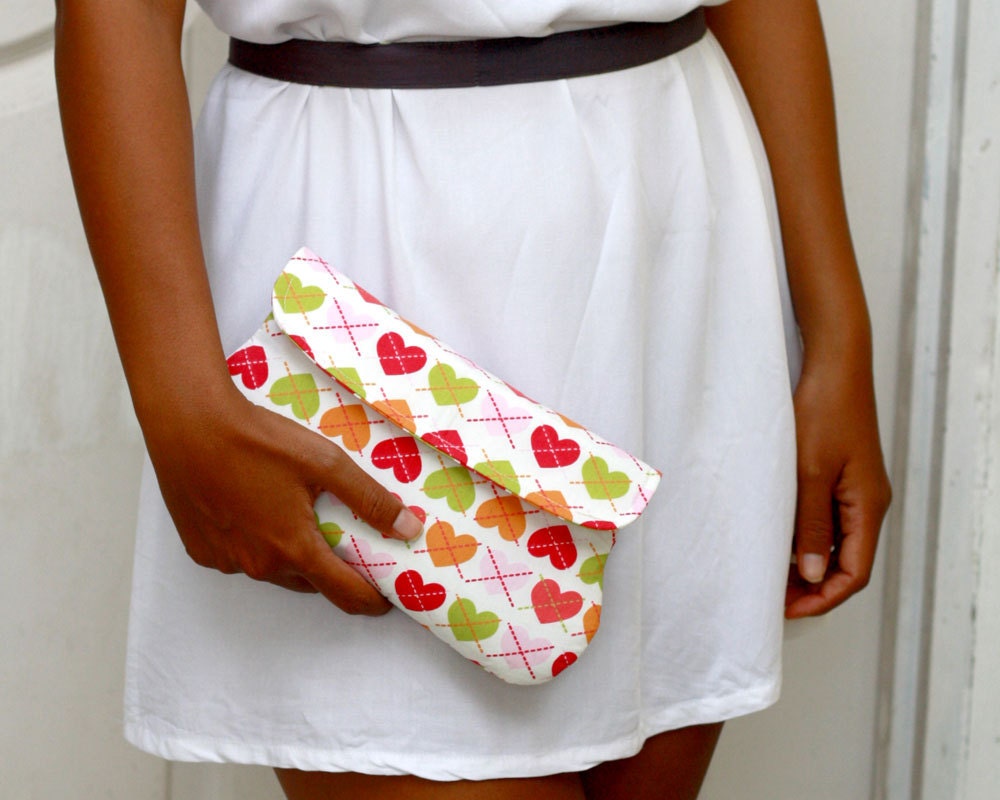 Heart Simple Clutch - Padded Clutch - Love Clutch - Pink, Orange and ...