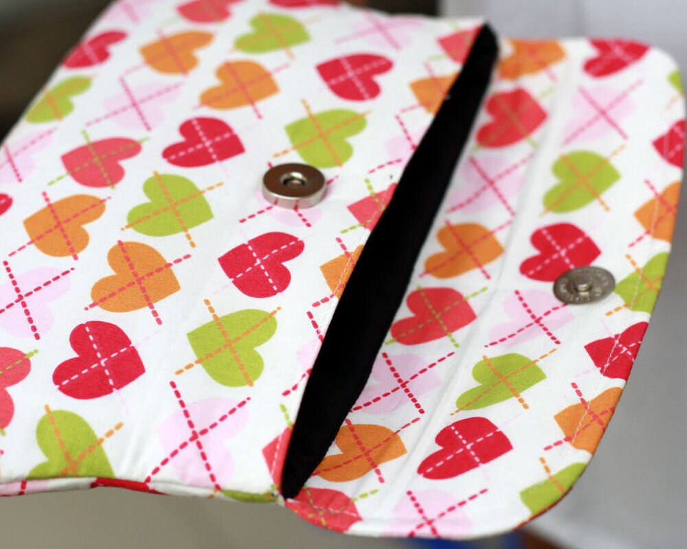 Heart Simple Clutch - Padded Clutch - Love Clutch - Pink, Orange and ...