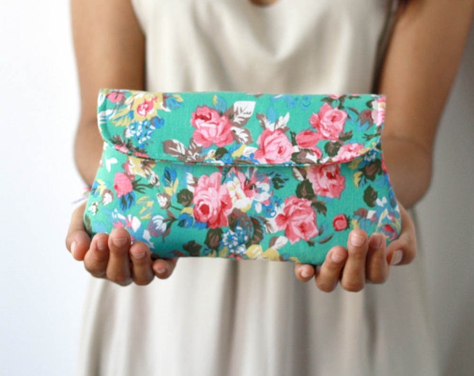 Floral Clutch, Turquoise Green Clutch Purse, Bridesmaid Gift ...