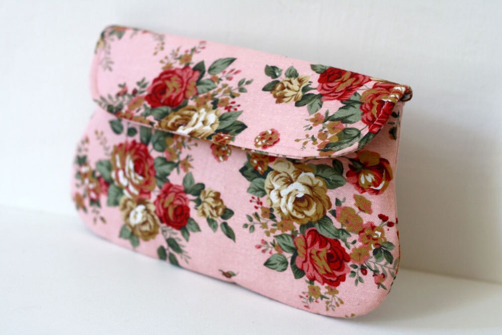 Pink Clutch, Shabby Chic Rose Clutch, Rustic Wedding Clutch, Bridesmaid ...