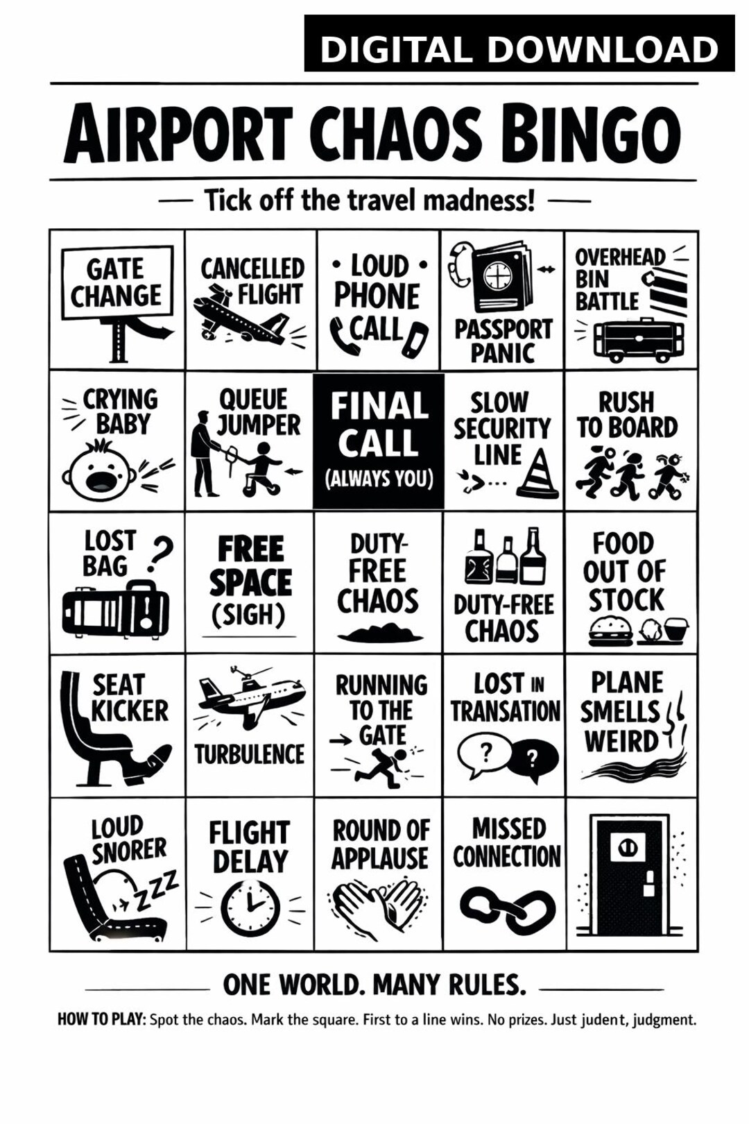 Airport Chaos Bingo | Funny Travel Game, Family Activity (instant ...