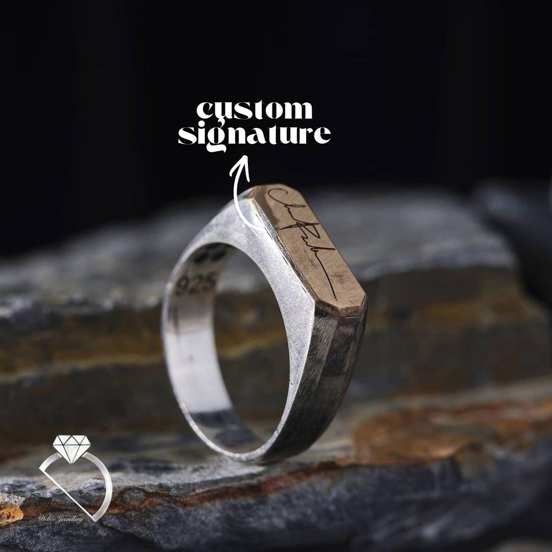Custom Signature Ring, Personalized Handwriting, 925 Sterling Silver ...