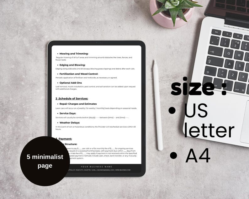 Editable Lawn Care Contract and Invoice Template (canva) - Etsy