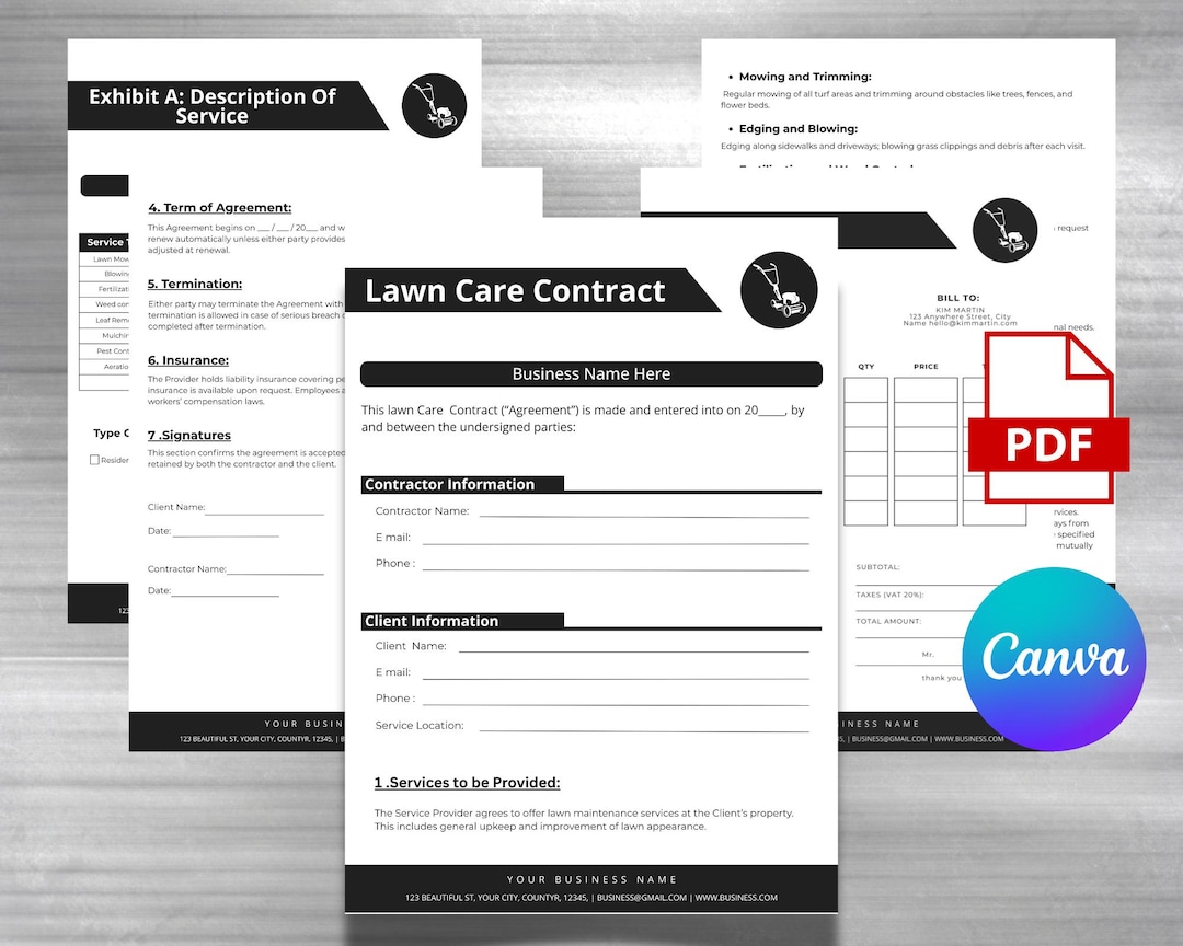 Editable Lawn Care Contract and Invoice Template (canva) - Etsy UK