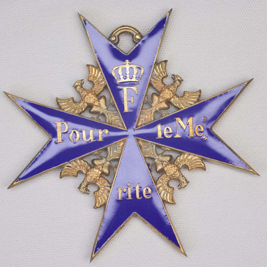 WWI Pour Le Mérite Blue Max Replica - Solid 930 Silver & Grand Enamel ...