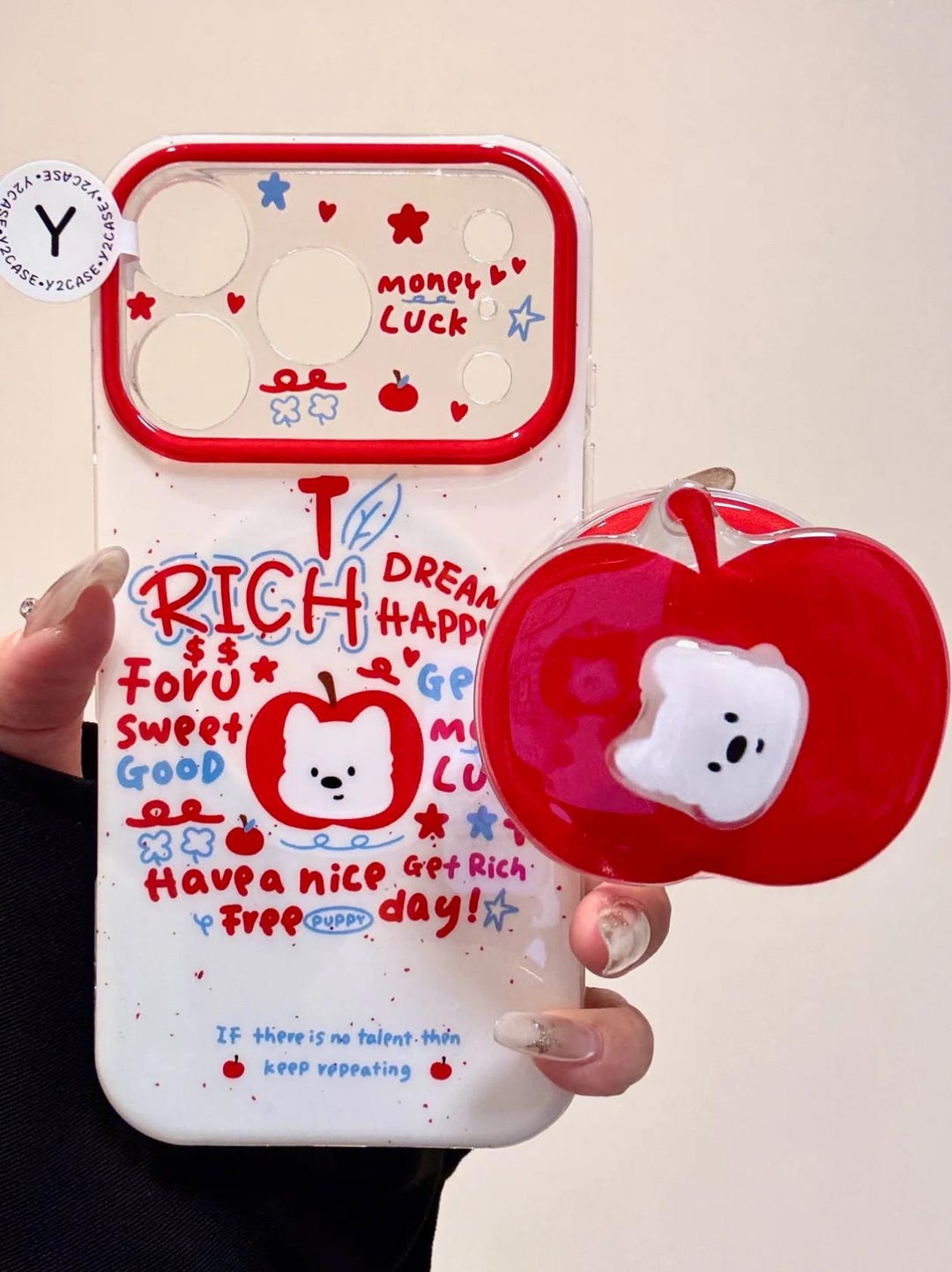 Cute Red Apple Puppy Fidget Spinner Case W/ Charm, Lucky Money Doodles ...