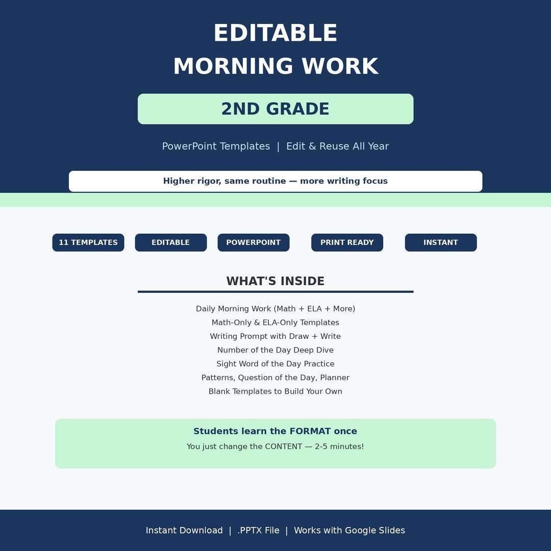 Editable Morning Work 2nd Grade | Powerpoint Template | Daily Routine ...