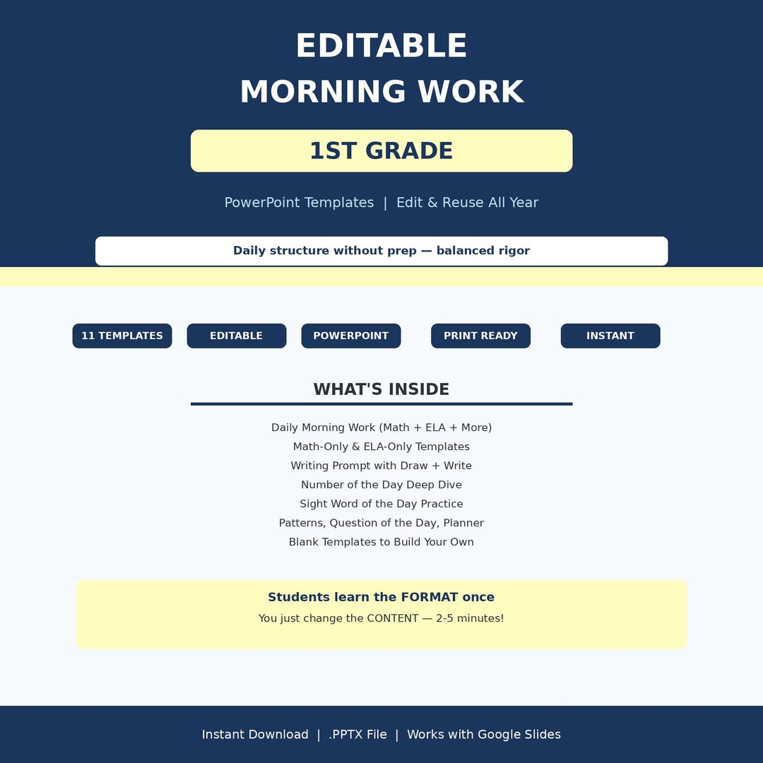 Editable Morning Work 1st Grade | Powerpoint Template | Daily Routine ...