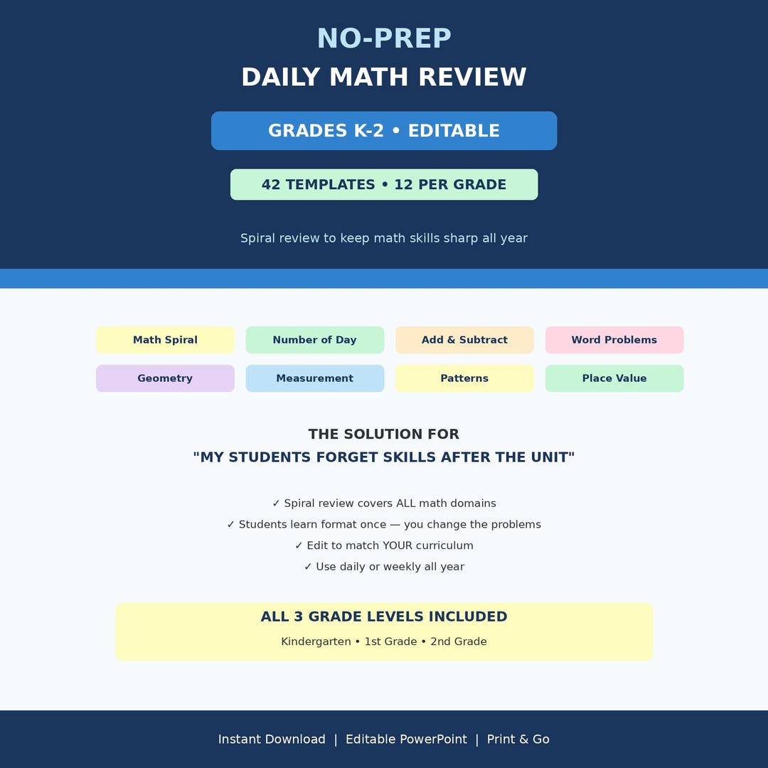 No-prep Daily Math Review — Editable (K–2) Editable Math Templates ...