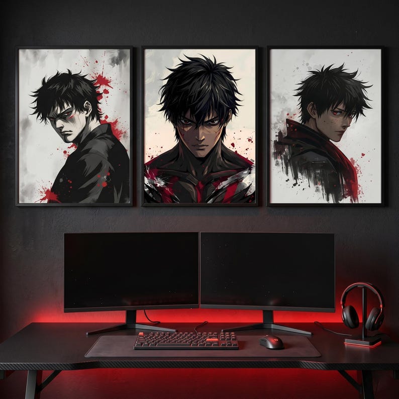 Anime Poster, 3 Piece Anime Wall Art, Husbando Print, Edgy Dark Anime ...