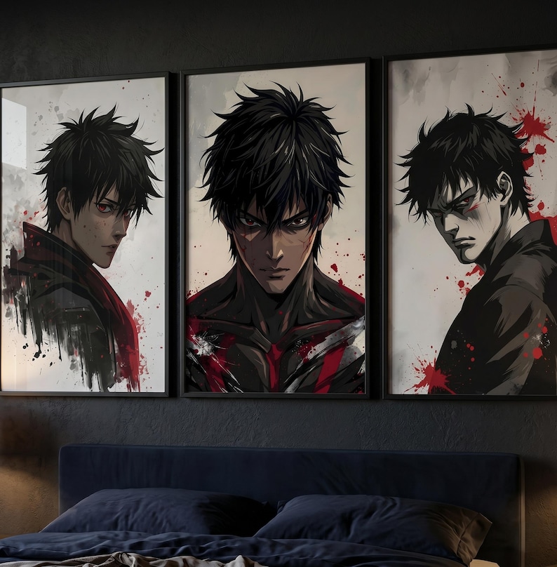 Anime Poster, 3 Piece Anime Wall Art, Husbando Print, Edgy Dark Anime ...