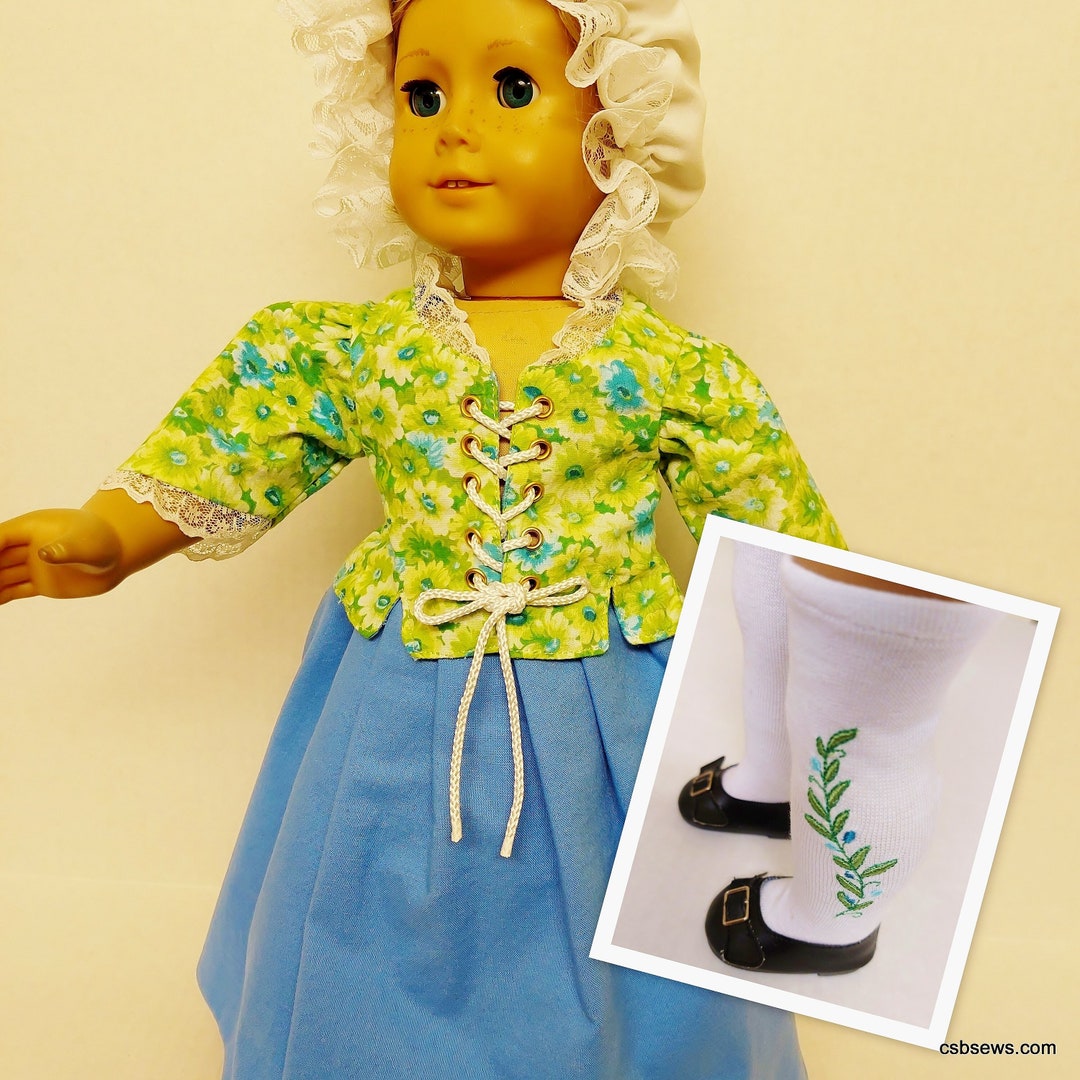 Colonial Day Dress With Embroidered Stockings and Mop Cap - Fits ...