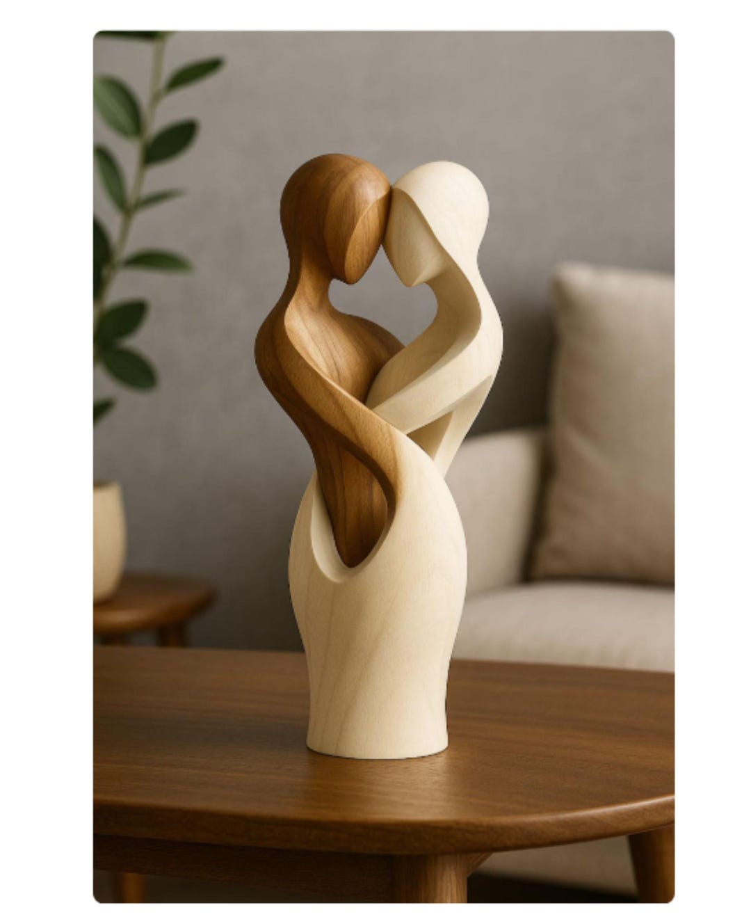 Sculpture de couple romantique en bois, statue d'amour minimaliste ...