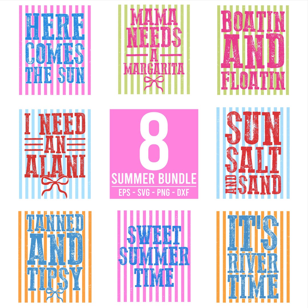 Striped Summer Bundle Png, Colorful Beach Life Png Bundle, Neon Trendy ...