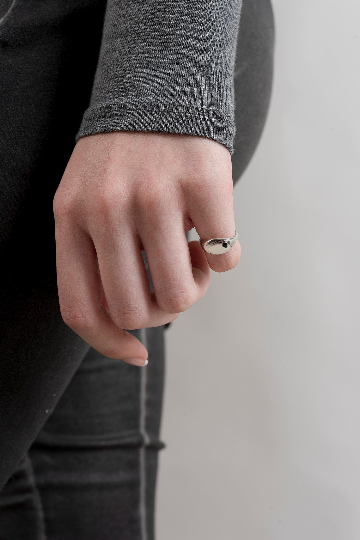 925 Sterling Silver Pinky Ring with Gemstone Organic Shape | Etsy