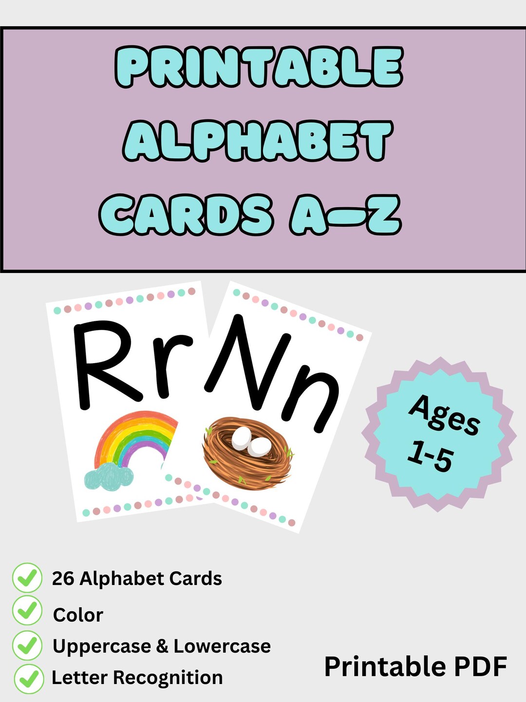 Alphabet Cards A–Z | Uppercase & Lowercase Letter Practice - Etsy