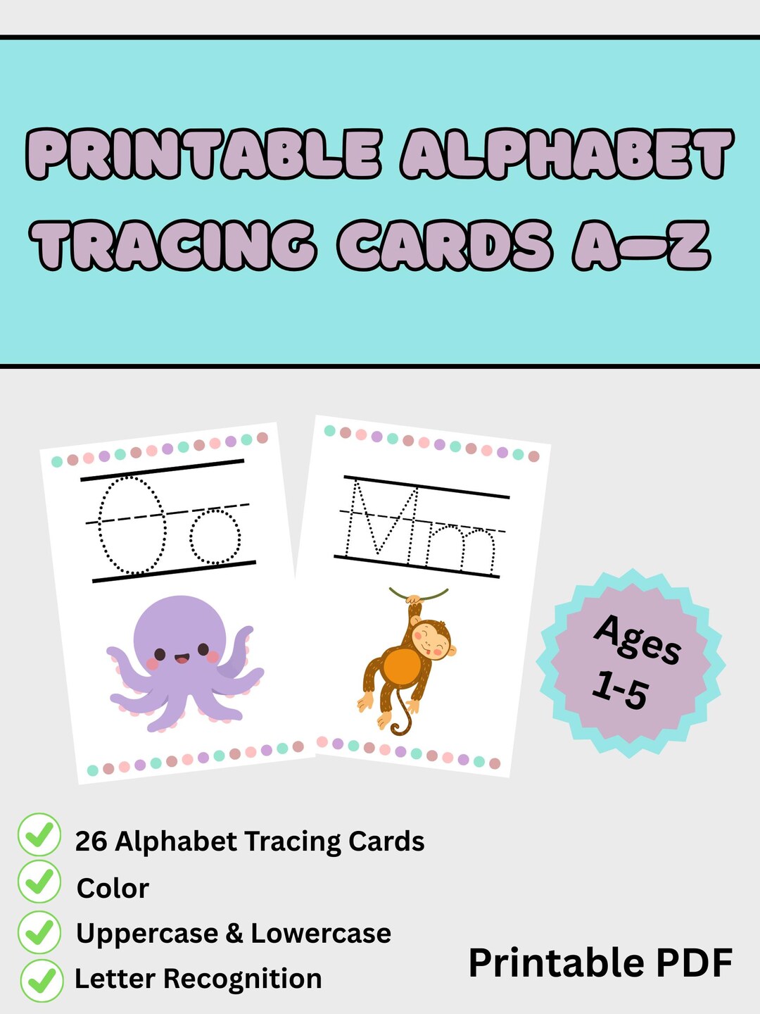 Alphabet Tracing Cards A–Z | Printable ABC Learning Cards - Etsy