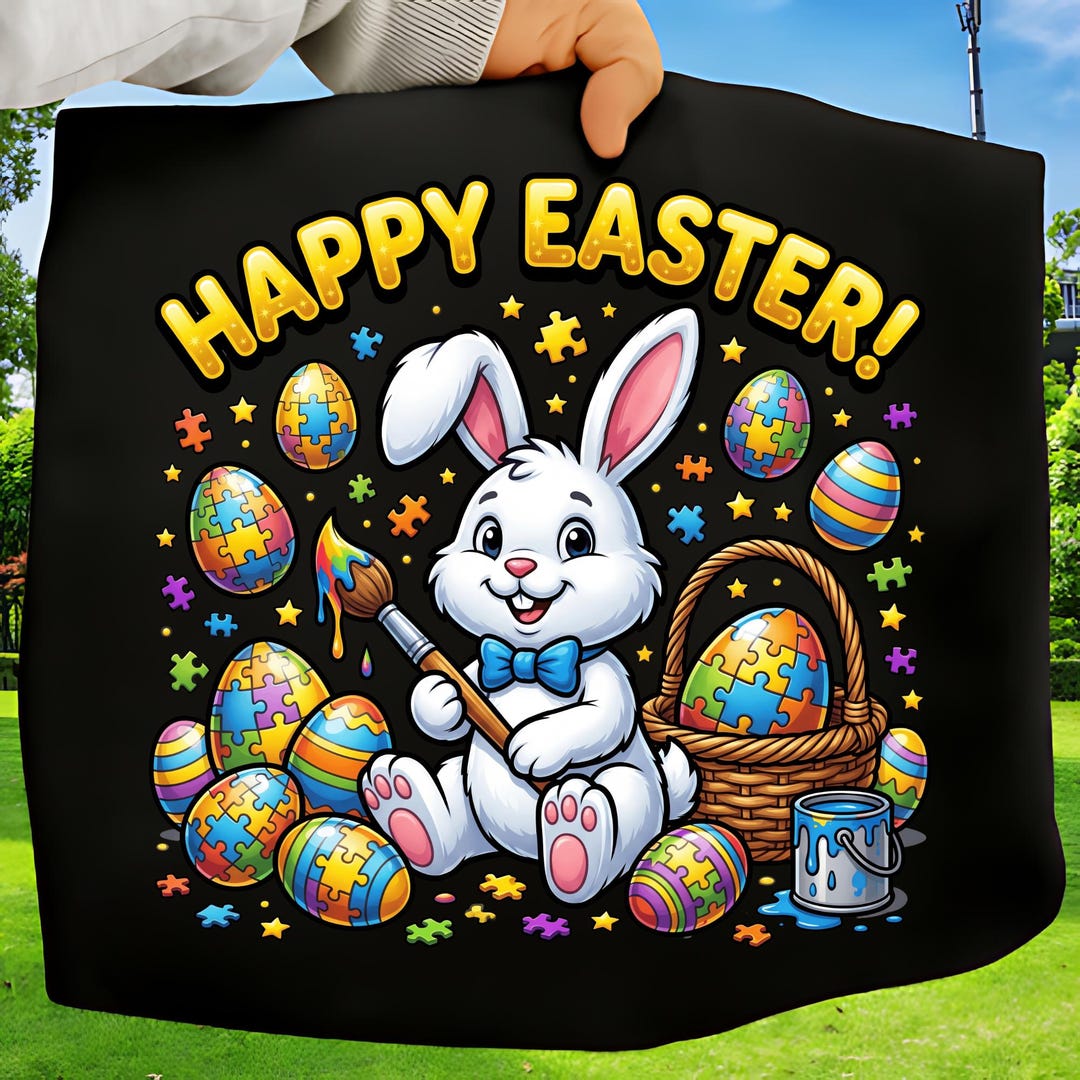 Happy Easter PNG, Autism Awareness, Bunny Puzzle Design, Colorful ...
