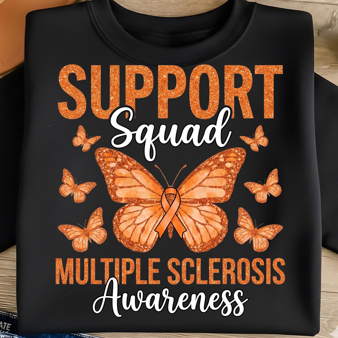 Multiple Sclerosis Awareness PNG Support Squad Orange Glitter Butterfly ...