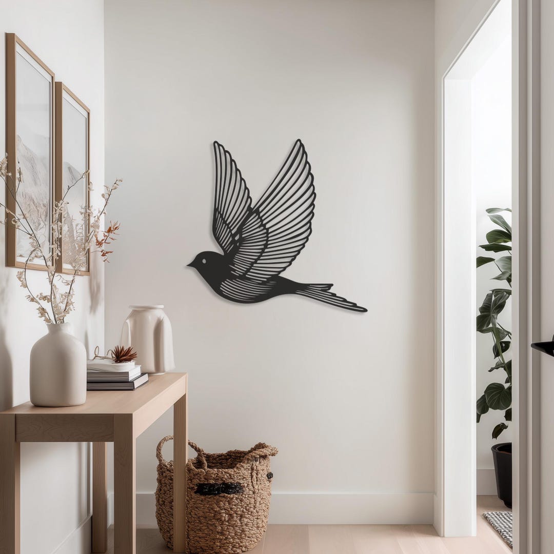 Flying Bird Metal Wall Art, Minimal Line Bird Silhouette Design, Modern ...